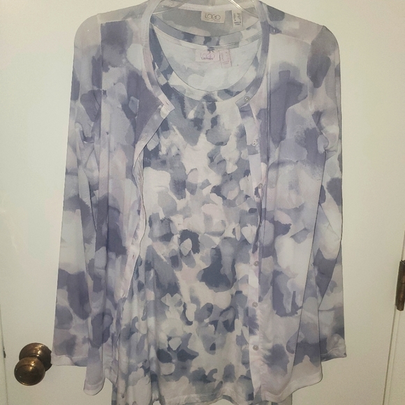 LOGO by Lori Goldstein | Tops | Qvc Logo Layers Gray And White Mesh Xxs ...